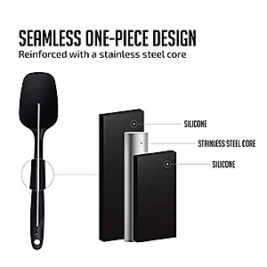 OVENTE Set of 5 Silicone Spatula , Food Grade Rubber Spatulas Heat Resistant w/ Stainless Steel Core & Seamless Design, Non Stick Rubber Spatula for Mixing, Baking & Cooking Black SP12305B