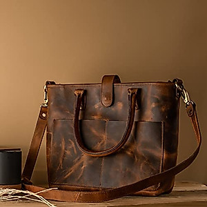 Leather Crossbody Tote Bag Shoulder Bag for Women with Adjustable Strap (Vintage Brown)
