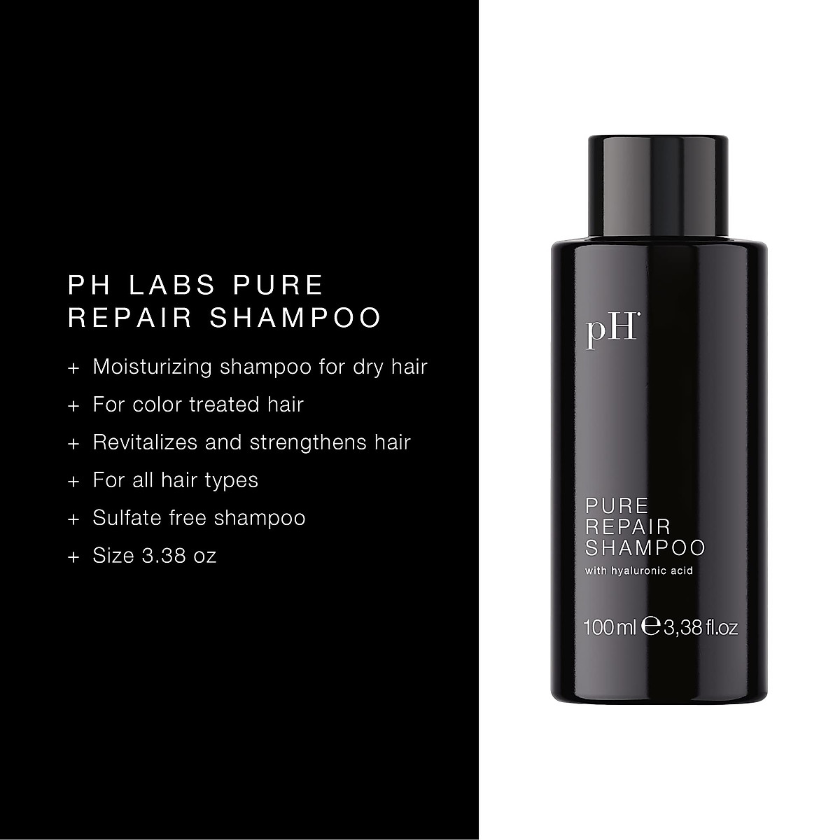 pH Labs Pure Repair Moisturizing Shampoo 3.38 oz - Hydrating Shampoo for Dry, Damaged & Color-Treated Hair - Revitalizing, Nourishing Formula to Restore Softness, Shine & Strength