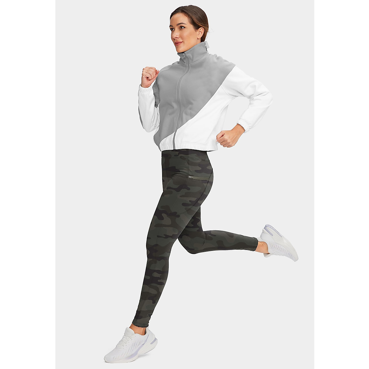 SANTINY Women's Fleece Lined Winter Leggings Water Resistant High Waisted Thermal Hiking Running Warm Pants Women Pockets(Green Camo_L)