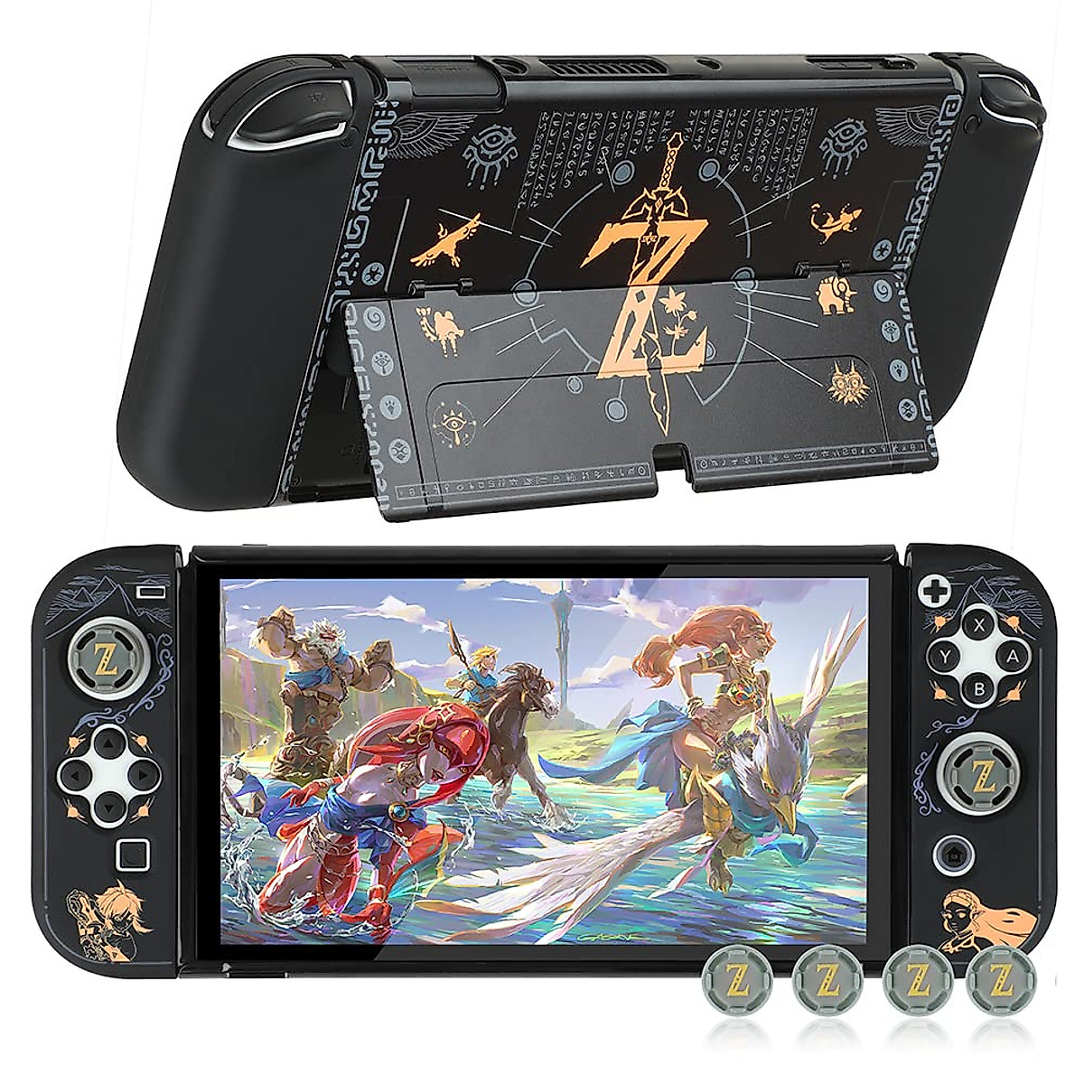 Dockable Protective Case Compatible with Switch OLED 2021, Hard Shell Case Cover for Switch OLED 7 Inch and Joy-Con Controllers with 4 Thumb Grips,Zelda Switch OLED Carrying Case (Zelda)