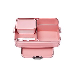 MEPAL, Bento Detachable Lunch Box Large with 2 Compartments for Food Storage and a Fork, Portable, BPA Free, Nordic Pink, Holds 1500ml|51 oz, 1 Count