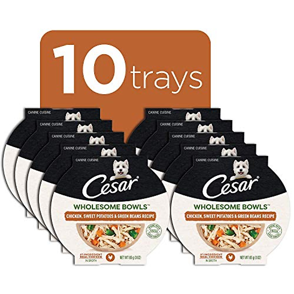 CESAR WHOLESOME BOWLS Adult Soft Wet Dog Food Toppers Chicken, Sweet Potato & Green Beans Recipe, (10) 3 oz. Bowls