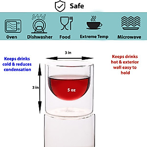 BTaT- Double wall glass, Set of 4 (5 oz, 150 ml), Insulated Drinking Glasses, Espresso Cups, Glass Coffee Cups, Cappuccino Cups, Scotch Glasses, Glass Mug for Hot & Cold Beverages