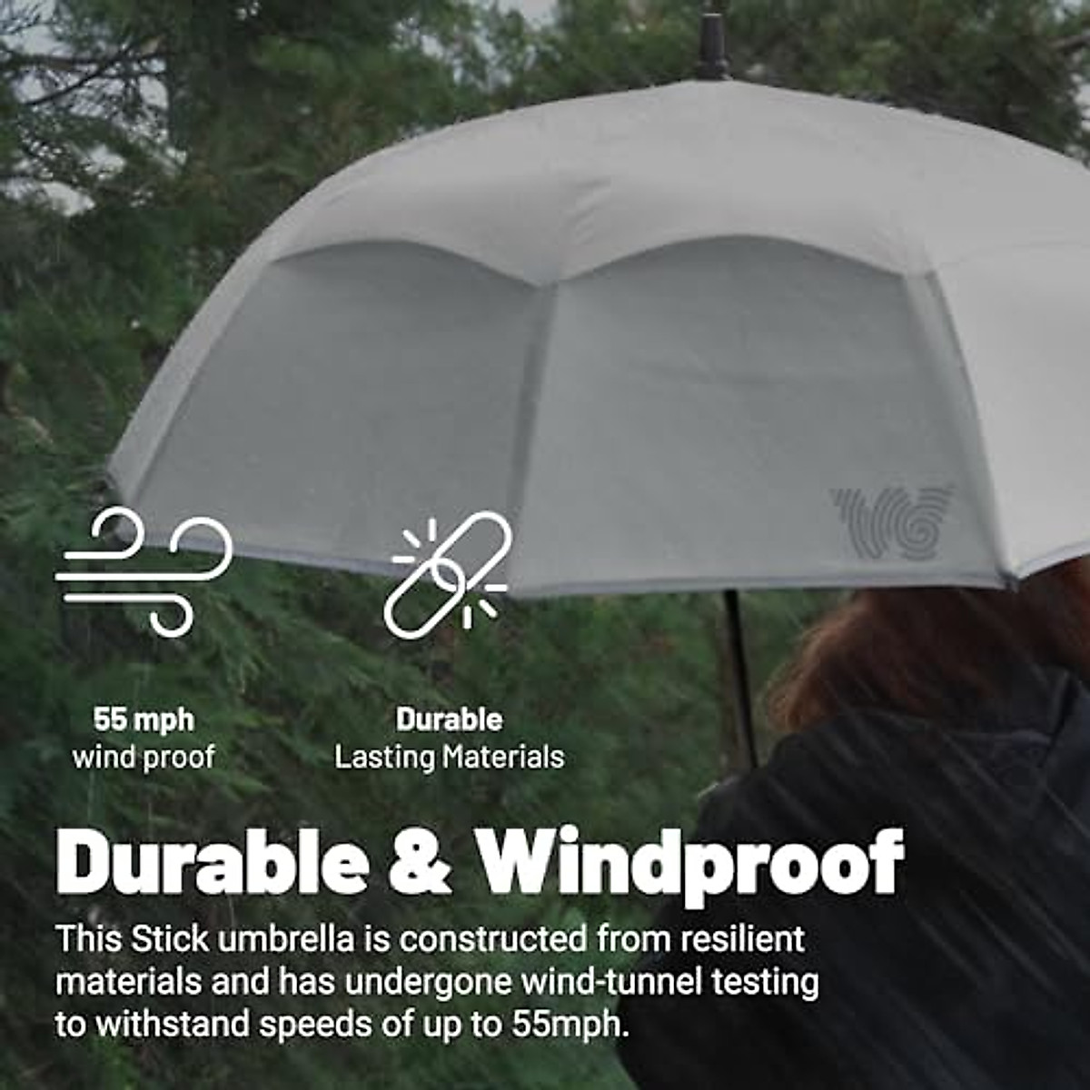 Weatherman Umbrella - Stick Umbrella - Windproof Umbrella Resists Up to 55 MPH Winds - (White)