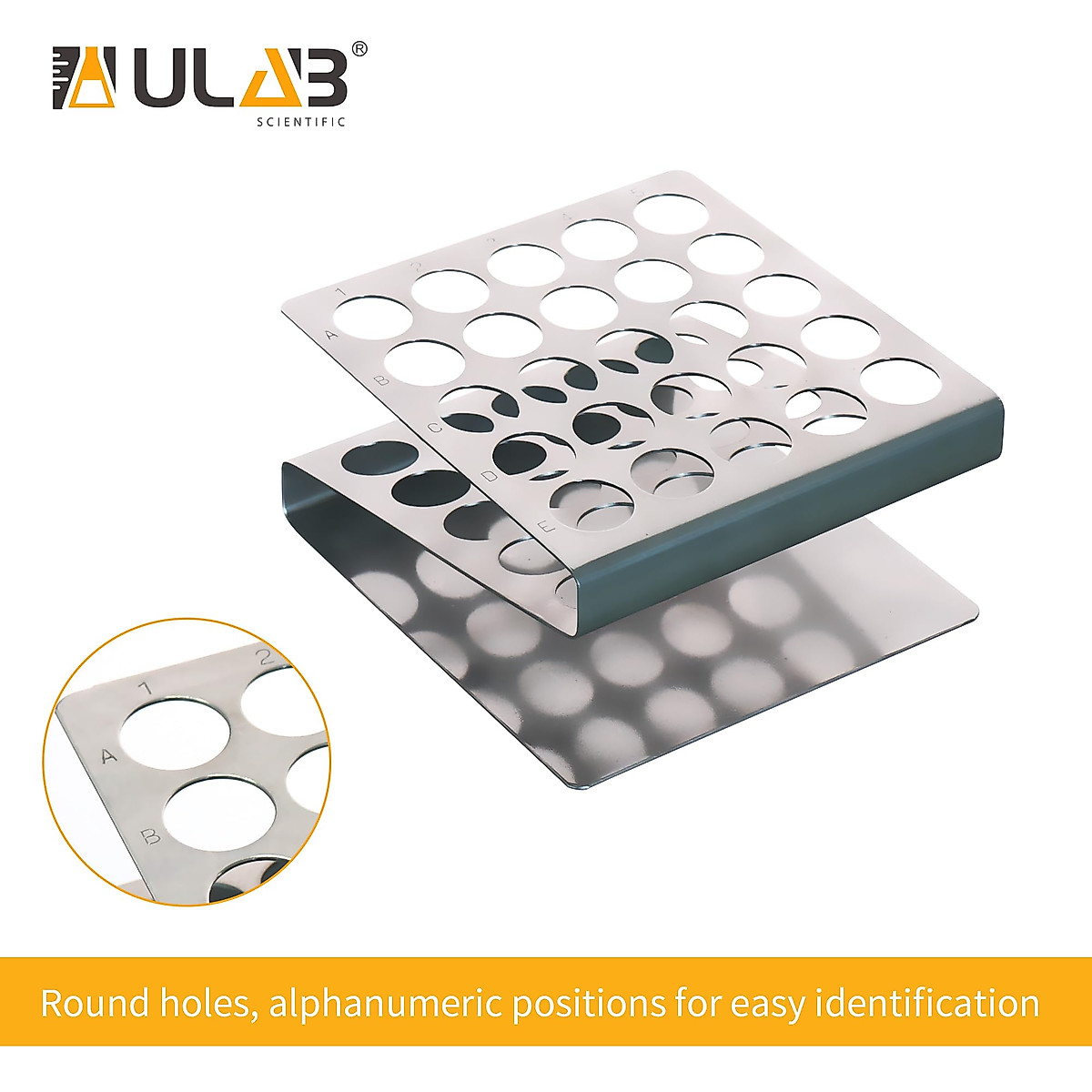 ULAB Scientific Test Tube Rack Set, Z Shape, Suitable for Tubes of Dia. ≤16mm, 1pc in Stainless Steel, 1pc in Aluminum, UTR1003