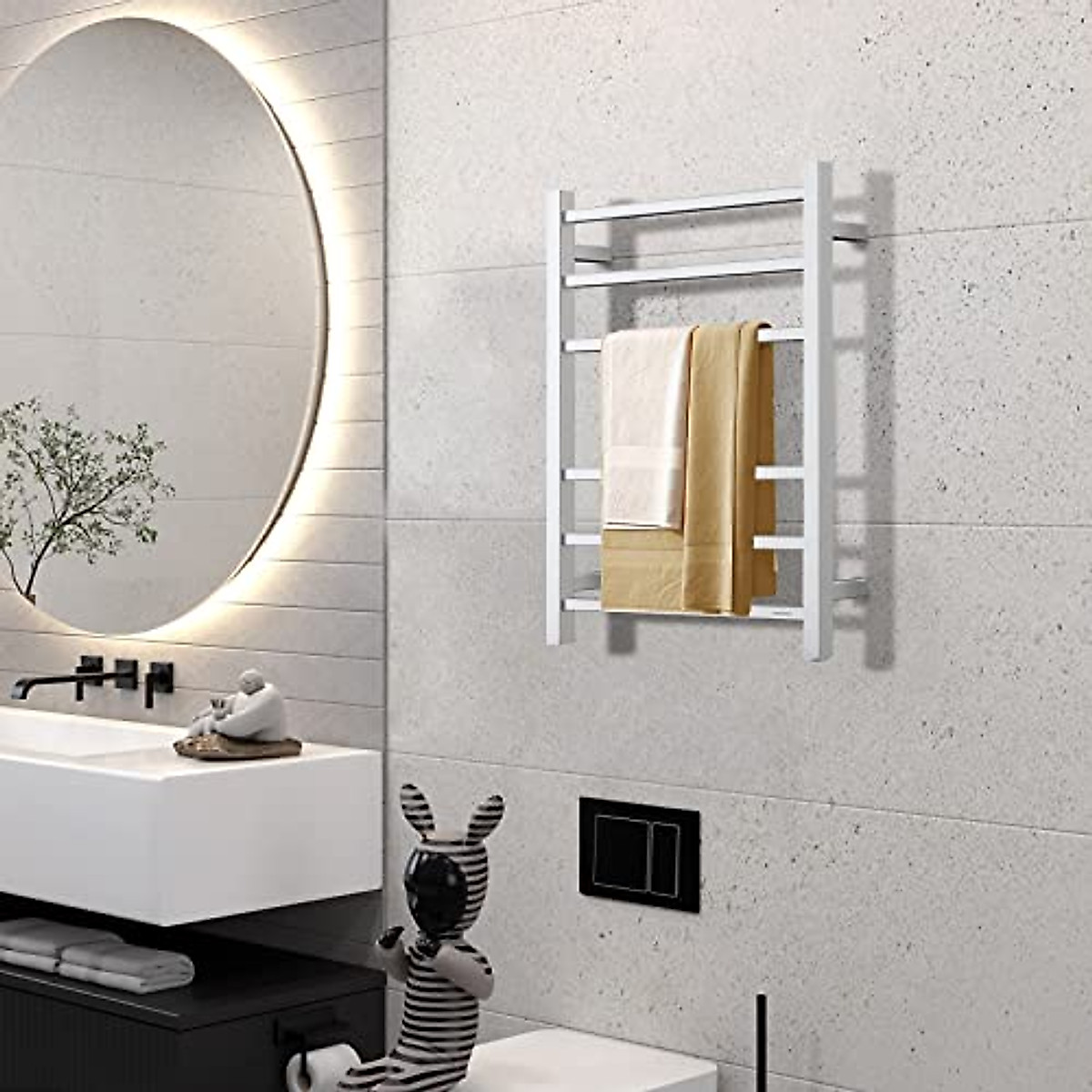 SHARNDY Towel Warmer Brushed Nickel for Bathroom Wall Mounted Bath Towel Heater Plug-in Electric Heated Towel Rack Stainless Steel Square 6 Bars Drying Rack ETW13C 68W 26.77x20.47x4.13 inches