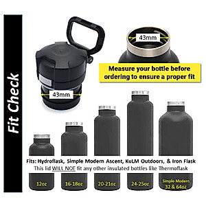 Standard-Mouth Replacement Flip Lid compatible with Hydroflask, Simple Modern Ascent, Classic Klean Kanteen. (Black)