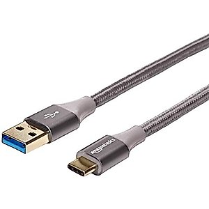 Amazon Basics Double Braided Nylon USB Type-C to Type-A 3.1 Gen 1 Charger Cable | 10 feet, Dark Gray