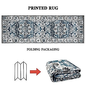 RUGSREAL Boho Washable Runner Rug 2x6 Hallway Runner Vintage Floral Carpet Runner Non Skid Machine Washable Low Pile Non-Shedding Runners Foldable Entry Throw Area Rug for Living Room Bedroom