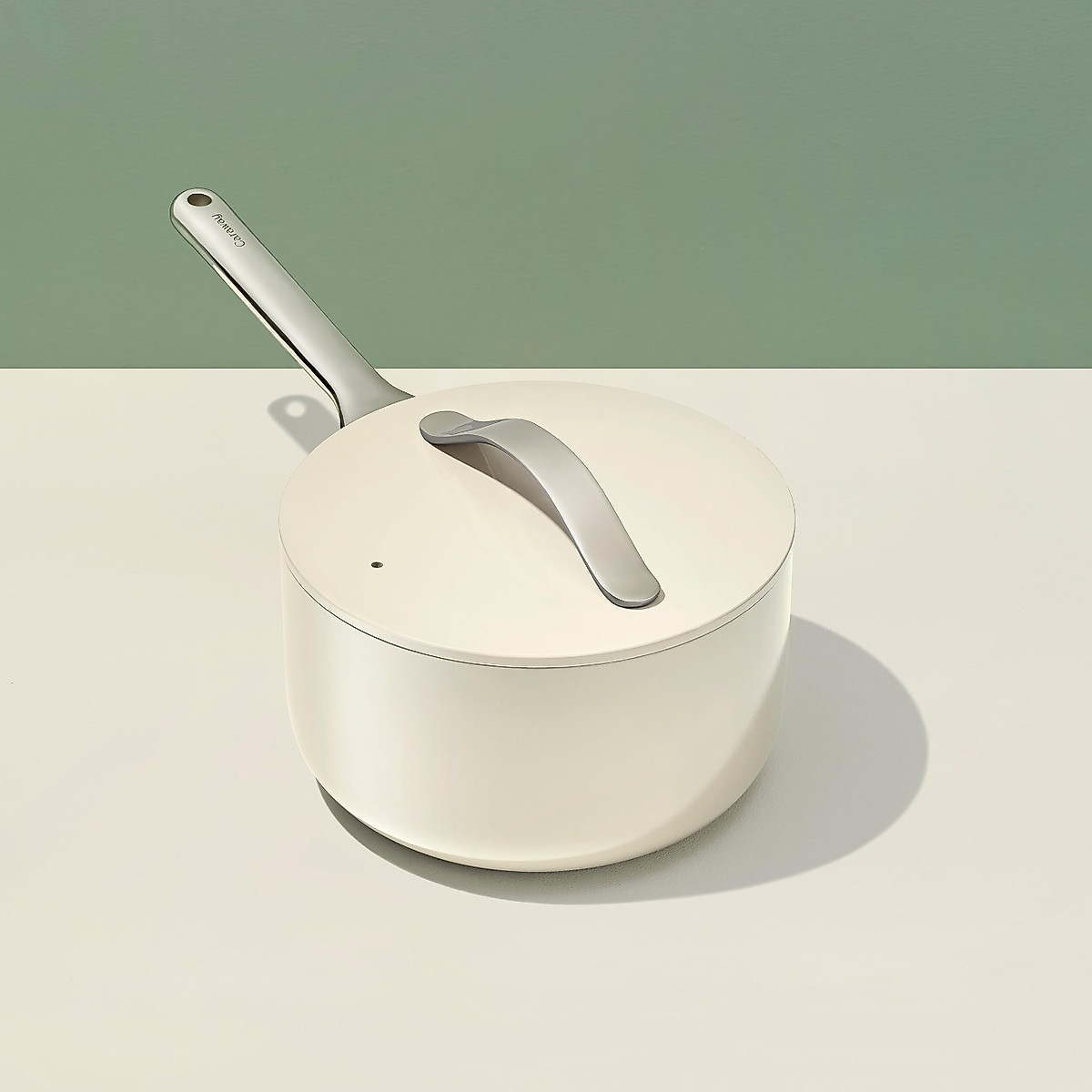 Caraway Nonstick Ceramic Sauce Pan with Lid (3 qt) - Non Toxic, PTFE & PFOA Free - Oven Safe & Compatible with All Stovetops (Gas, Electric & Induction) - Cream