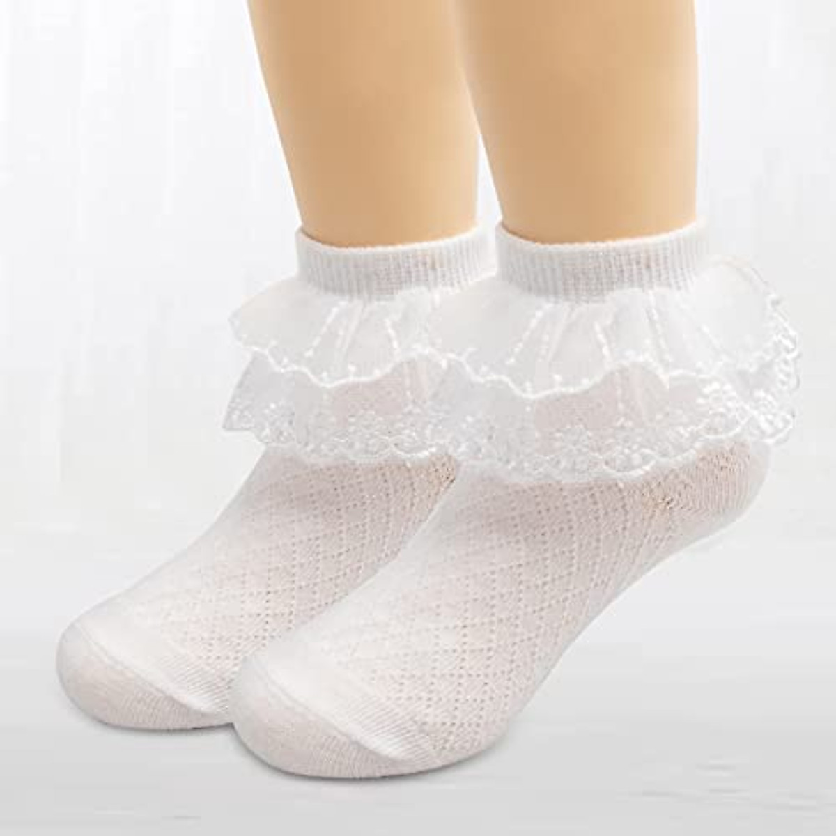 akkilar 5 Pairs Toddler Girl Frilly Lace Socks Cotton Thin Baby Kids Cute Mesh White Church Ankle Princess Dress Sock 2-13T