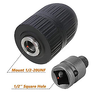 Mesee 2-13mm Capacity Keyless Drill Chuck Adapter, 1/2-20UN Mount Thread Impact Quick Change Conversion Tool for Air Impact Wrench