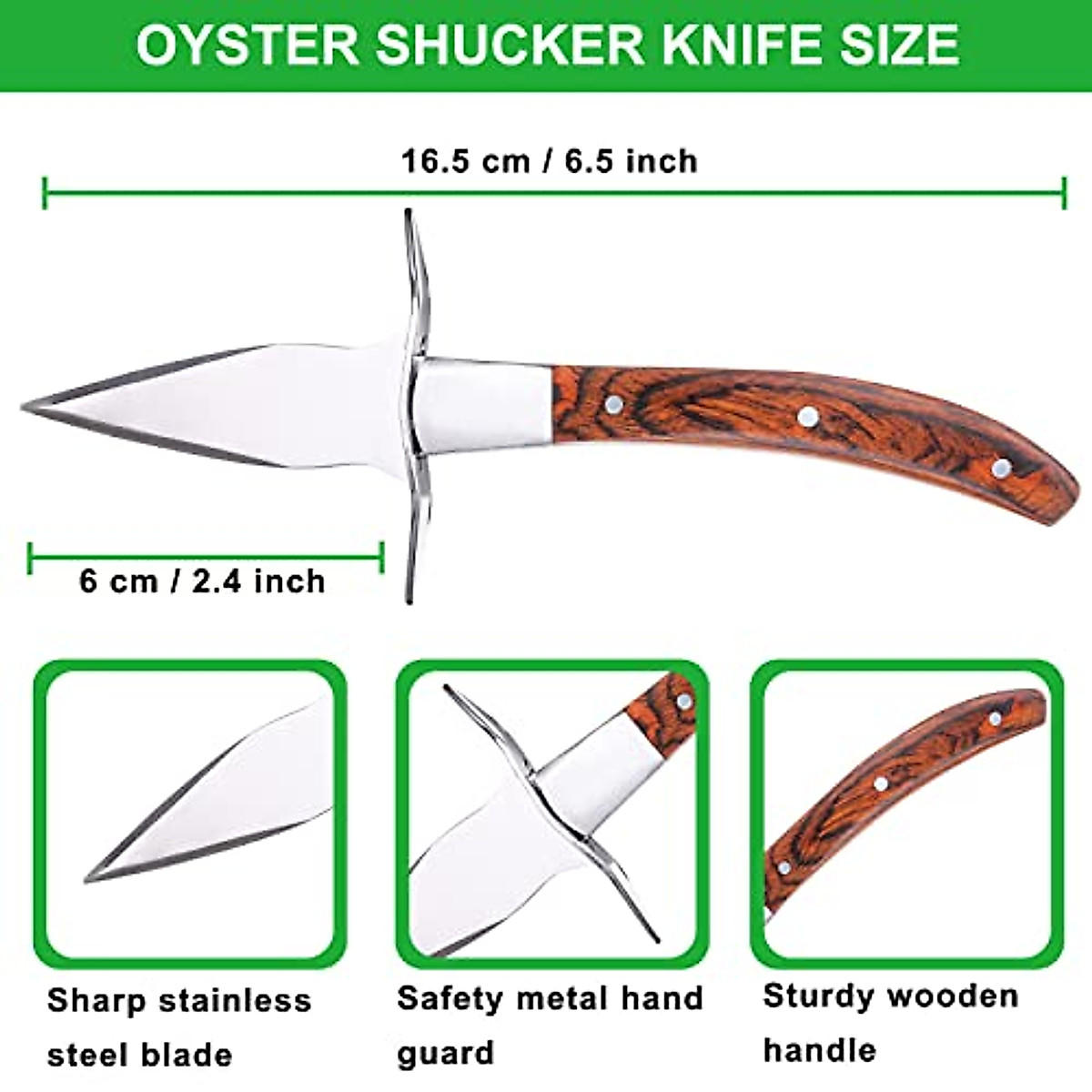 Oyster Shucking Knife and Gloves Set, Oyster Opener Tool Kit with 1 Pair of Cut Resistant Level 5 Protection Gloves, and Clam Oyster Knife Shucker with Safety Hand Guard, Seafood Tools Gift Set