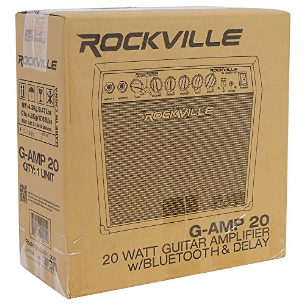 Rockville G 20 Watt Guitar Amplifier Dual Input Combo Amp Bluetooth/Delay, Black