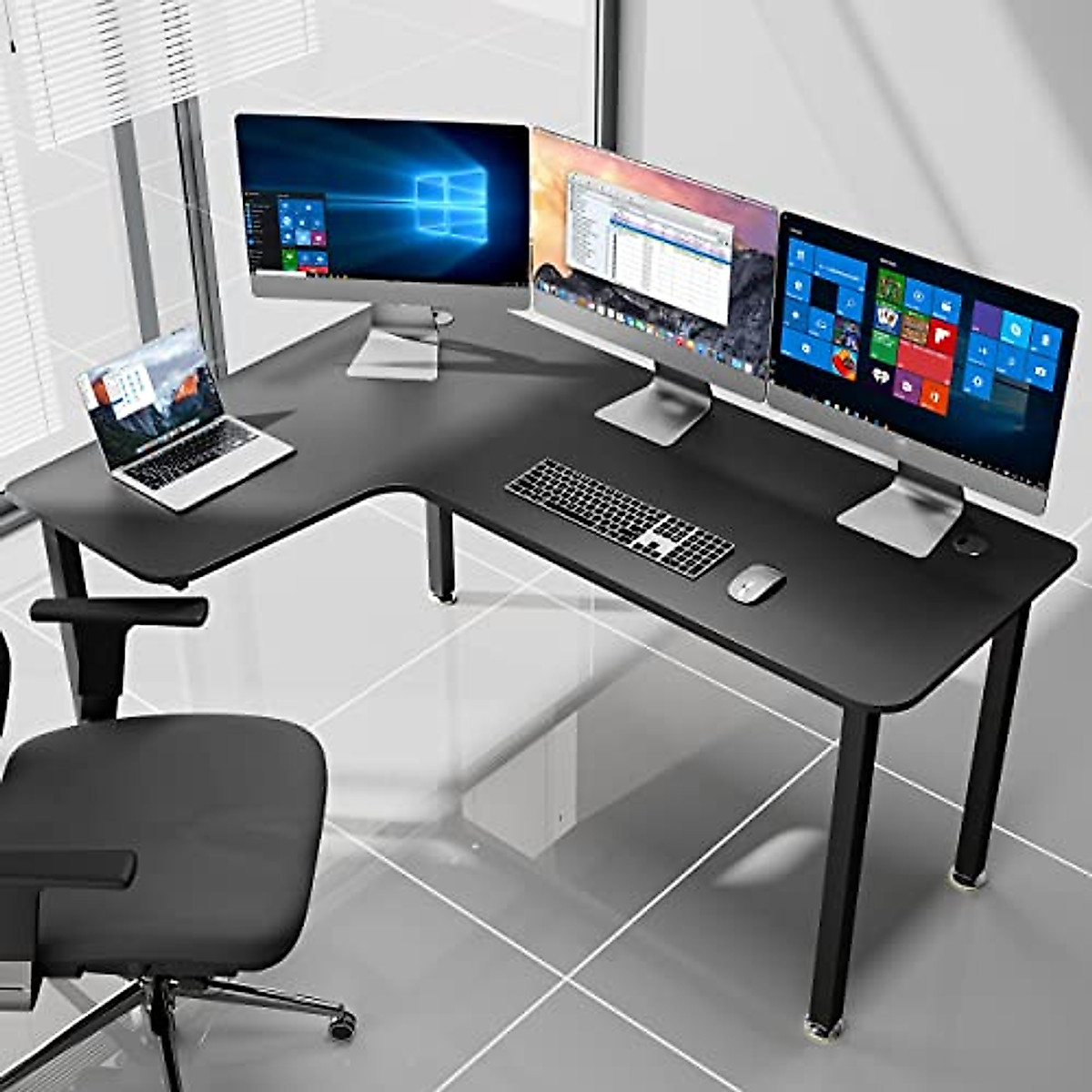 It's_Organized L Shaped Computer Desk, 60 Inch Corner Gaming Desk, Study Writing Desk, Modern Gaming Table Workstation with Large Mouse Pad, Sturdy Metal Frame, Easy to Assemble, Left Side Black