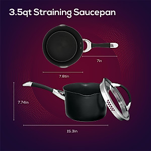 Circulon - 83483 Circulon Symmetry Hard Anodized Nonstick Sauce Pan/Saucepan with Straining and Lid, 3.5 Quart, Black