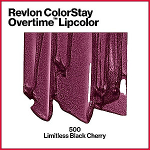 Liquid Lipstick with Clear Lip Gloss by Revlon, ColorStay Overtime Lipcolor, Dual Ended with Vitamin E in Plums & Berries, 500 Limitless Black Cherry, 0.07 Oz
