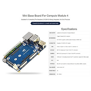 Mini Base Board for Raspberry Pi Compute Module 4 Lite/EMMC Series Module, with Standard CM4 Socket and Color-Coded Raspberry Pi 40PIN GPIO Header, for Evaluating CM4 or Integrated into End Product