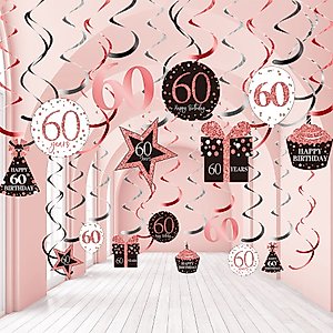 Blulu Birthday Party Decorations, Birthday Party Rose Gold Hanging Swirls Ceiling Decorations Shiny Foil Swirls for Birthday Decorations Supplies 30 Count (60 Style)