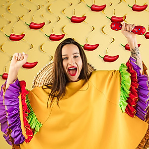 30 Pieces Chili Pepper Whirls Cinco de Mayo Pepper Decorations for Fiesta Party Mexico Spiral Hanging Party Streamers for Decor Mexican Party Accessories (Red)