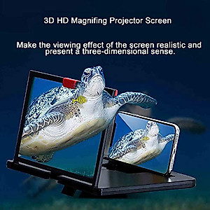 12" Screen Magnifier for Cell Phone 3D HD Magnifing Projector Screen Enlarger Smartphone Desktop Bracket Universal Cellphone Screen Magnifier Holder (Black)