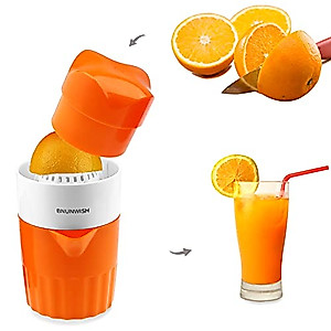 Hand Juicer Citrus Orange Squeezer Manual Lid Rotation Press Reamer for Lemon Lime Grapefruit with Strainer and Container, 2 Cups