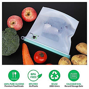Reusable Silicone Food Storage Bag, Freezer Safe and Leakproof with Hermetic Lid, Plastic Free Food Grade Storage Bag for Marinate Food/Liquid/Sandwich/Fruits/Cereal/Meat
