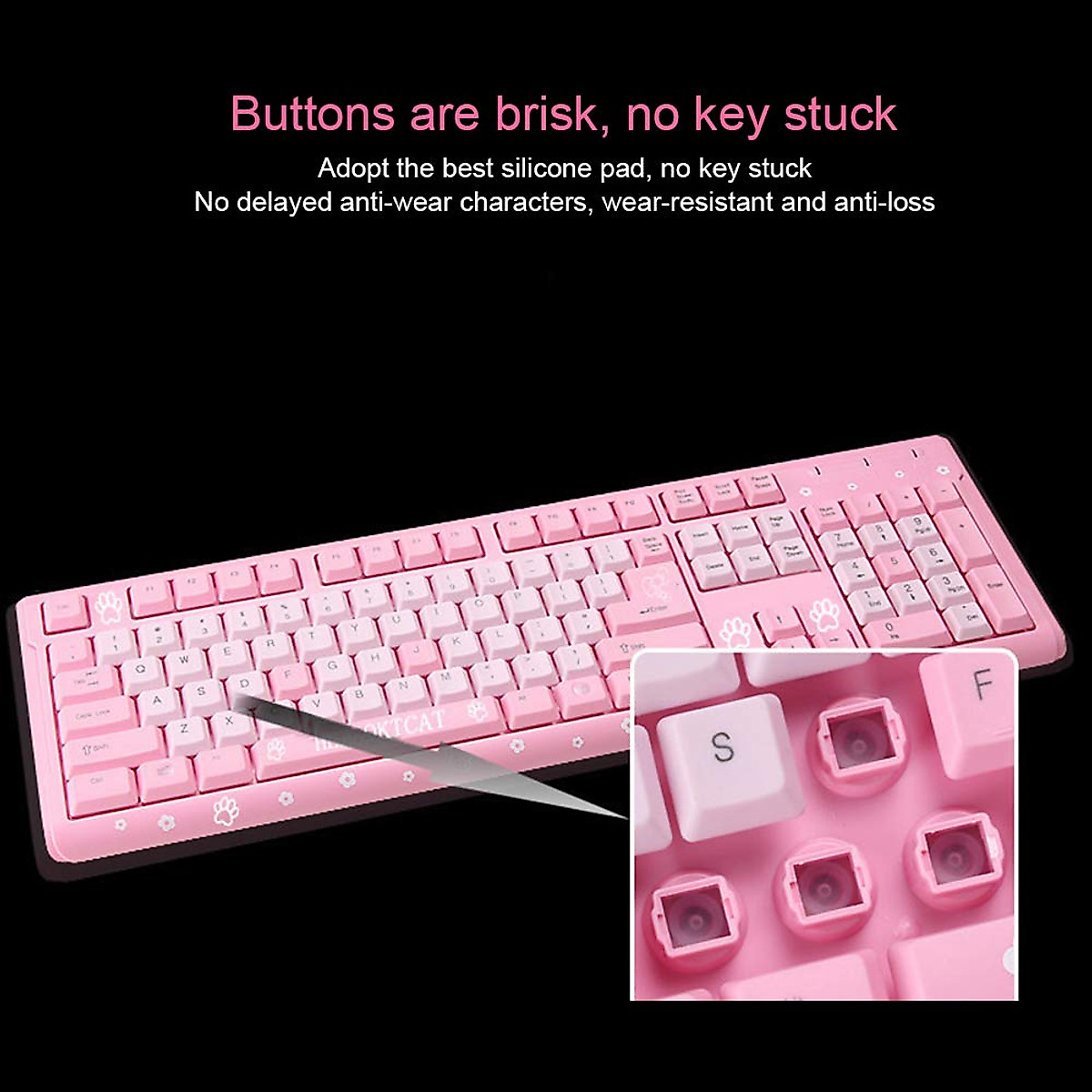 T osuny Wired Ultra-Thin Keyboard, USB, Cute Cartoon, Plug and Play, Pink/Black, Ergonomic, Waterproof for PC/Laptop/Desktop Computer