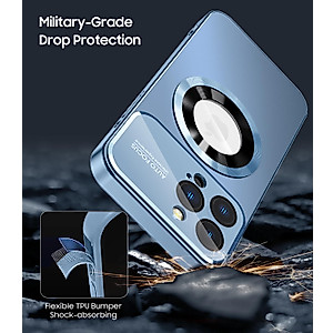 MAKAVO Magnetic for iPhone 13 Pro Max Case, Compatible with MagSafe, Built-in Camera Lens Protector, Logo View, Military Grade Drop Proof Phone Case Cover, Sierra Blue