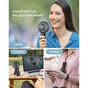 Mini Handheld Portable Foldable Small Fan USB Rechargeable Personal Fan Neckable Desktop 4-speed 3-in-1 Mute Handheld Small Fan 6-15 Hours Continuity Suitable for Summer Travel Camping Outdoor Kids