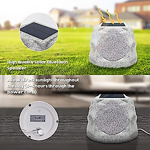 Outdoor Rock Speaker Solar-Powered Wireless Bluetooth 5.0 Speaker Waterproof with RGB Color Multi-Unit Connect Outdoor Speakers for Patio Pool Deck Yard Garden and Home - Pair