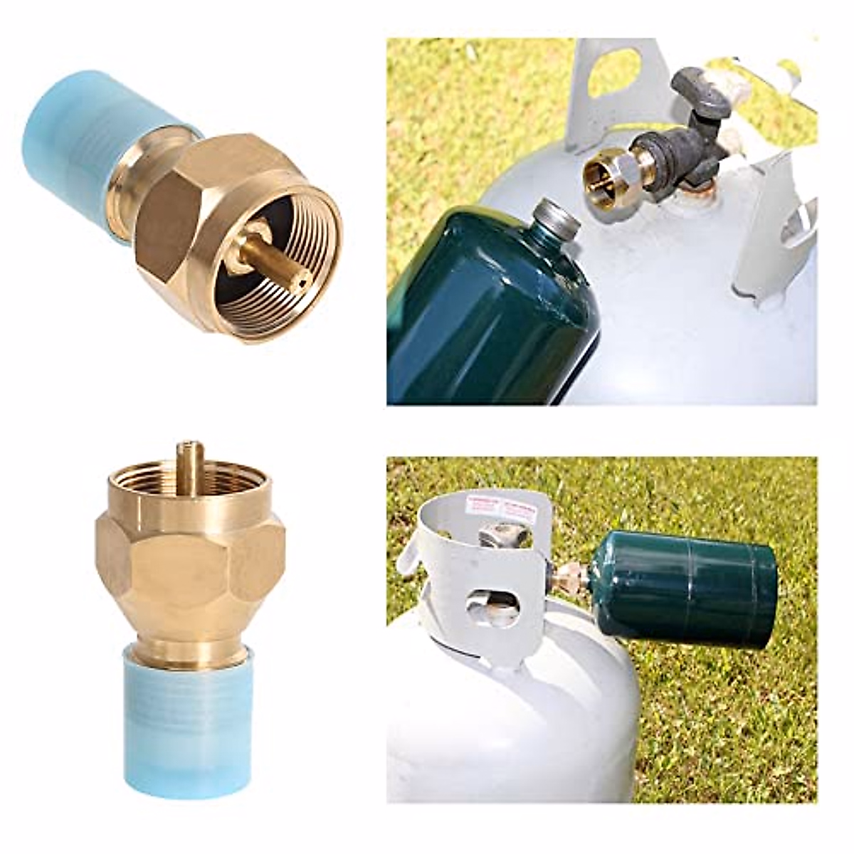 Chinshwehaw Propane Refill Adapter Lp Gas Cylinder Tank Coupler Heater Camping Hunt Fill 1lb Propane Tank from 20lb Propane Air Tank QCC1 Adapter POL Inflation Connector Tank Easy to Use, Solid Brass