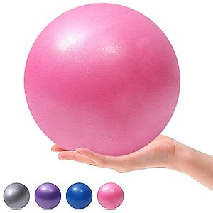 MOMPLUS 9 Inch Exercise Pilates Mini Yoga Balls Barre for Home Stability Squishy Training Physical Therapy Improves Balance with Inflatable Straw(Pink)