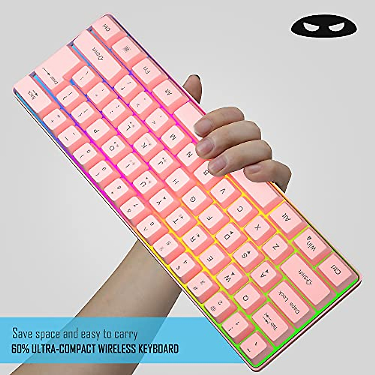 MageGee TS92 Wireless 60% Gaming Keyboard, Compact 61 Keys Rechargeable RGB Backlit Office Keyboard, 2.4G Wireless Connection, Pink Waterproof Portable Computer Keyboard for Mac Windows Laptop