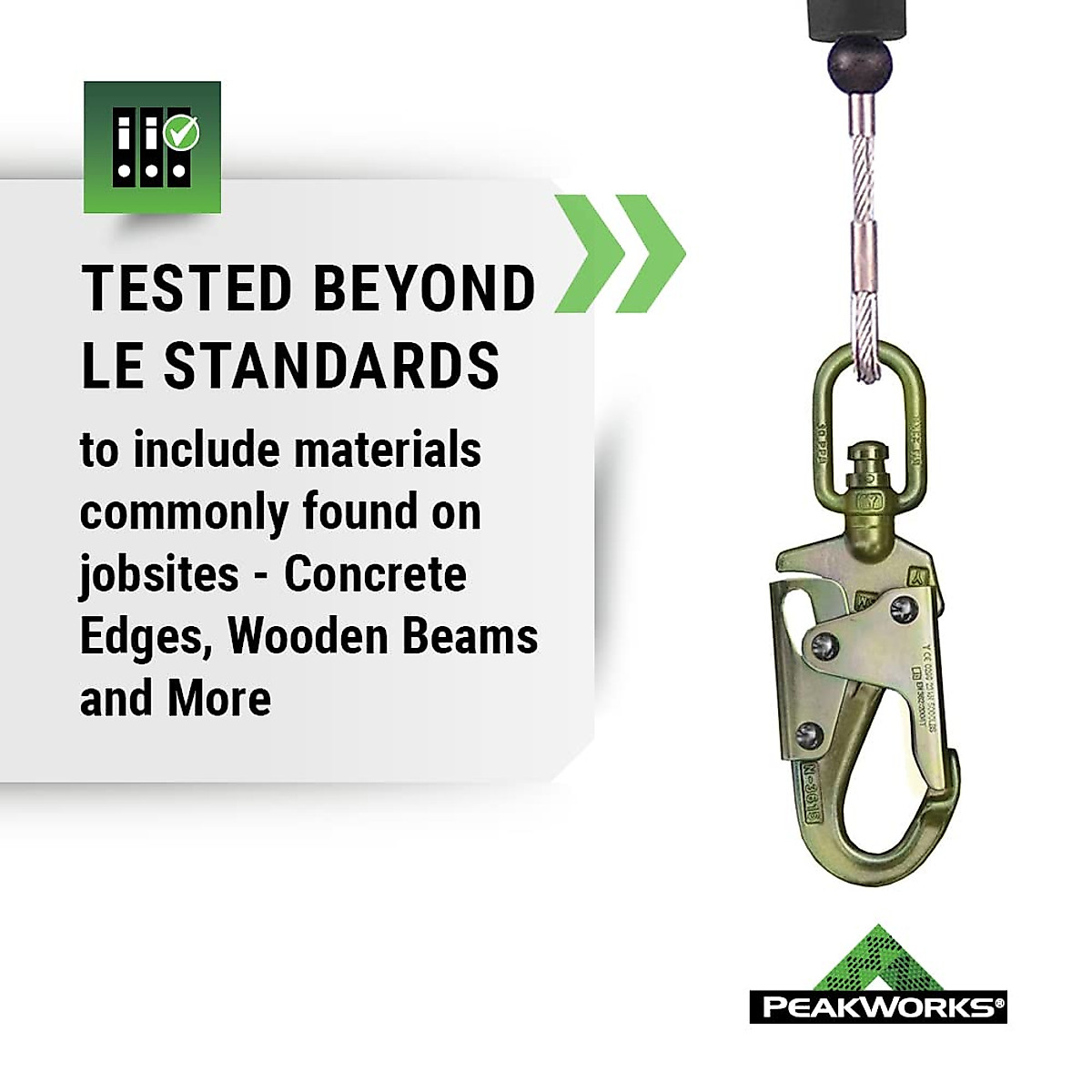 PEAKWORKS Fall Protection Safety Lifeline, Self Retracting (SRL) Cable, 20 ft Vertical and Horizontal Cable, Galvanized Steel Snap Hook Harness for Climbing, Rescue, Hunting, Roofing, V845533020LE