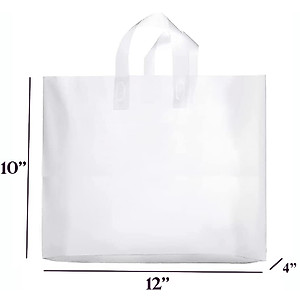 Frosted Plastic Gift Bags 50 PACK 12"x10"x4" Clear Frosted Plastic Bags For Small Business With Soft Loop Handles For Gifts Retail Bags And More