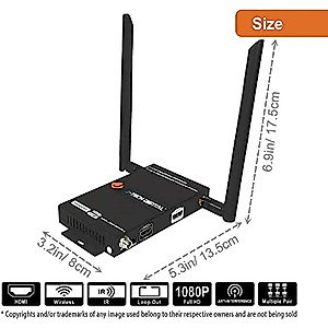 J-Tech Digital 1X2 Wireless HDMI Extender 200’ Dual Antenna Supporting Full HD 1080p with HDMI Loop Output Operation Channel Change IR Passthrough (Receiver + Transmitter 1080P 200ft)