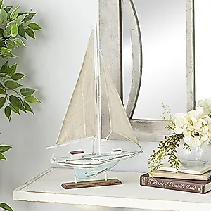 Deco 79 Coastal Wood Sail Boat Sculpture, 14" x 2" x 22", Brown
