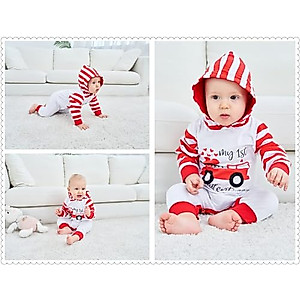 TUEMOS baby-girls Newborn Easter My 1St Letter Rabbit Stripe Hoodie Romper Outfit, Valentine-b, 0-3 Months