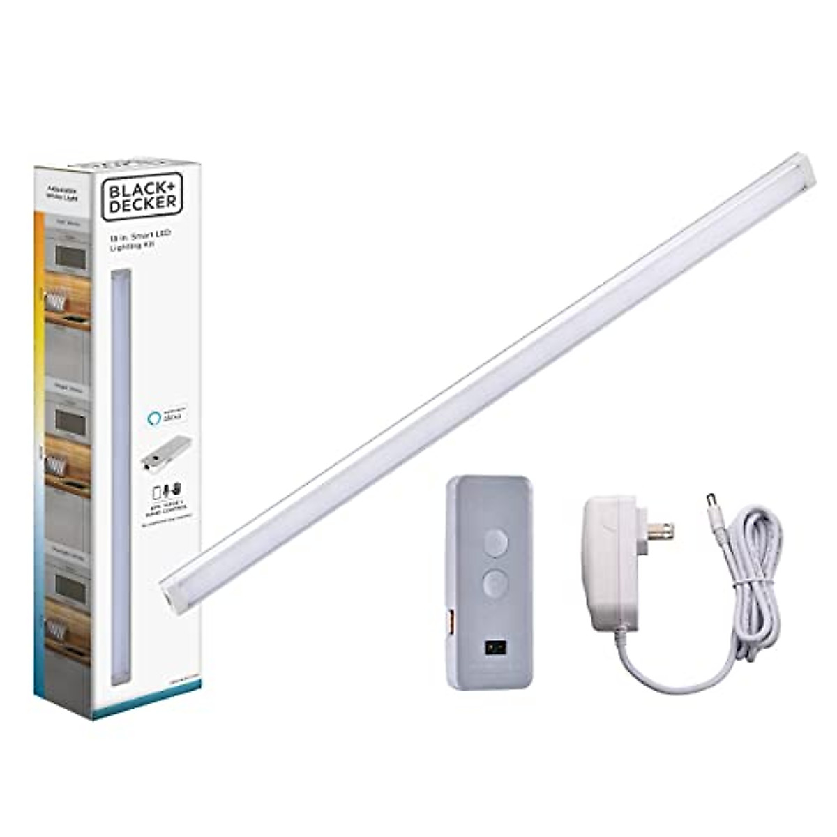 BLACK+DECKER Works with Alexa Smart Under Cabinet Lighting, Adjustable LEDs, 18" Bar, White
