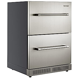 vevor 24" Undercounter Built-in Refrigerator, 5.12 Cu.ft. Double Drawer Indoor/Outdoor Beverage Fridge with Embraco compressor,32-50°F Cooling Range, Ventilated Cooling for Home and Commercial Use