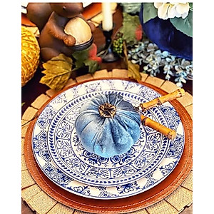 Sonemone 8.75 Inch Marrakesh Tile Floral Salad Plates, Blue Ceramic Plates Set of 4, for Salad, Pasta, Pancakes, Steak, Microwave & Dishwasher Safe