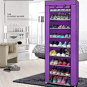 Mekek Shoe Rack Closet, Non-Woven 9 Tier Shoe Rack Shoe Shelf Storage Closet Organizer Cabinet (Purple)