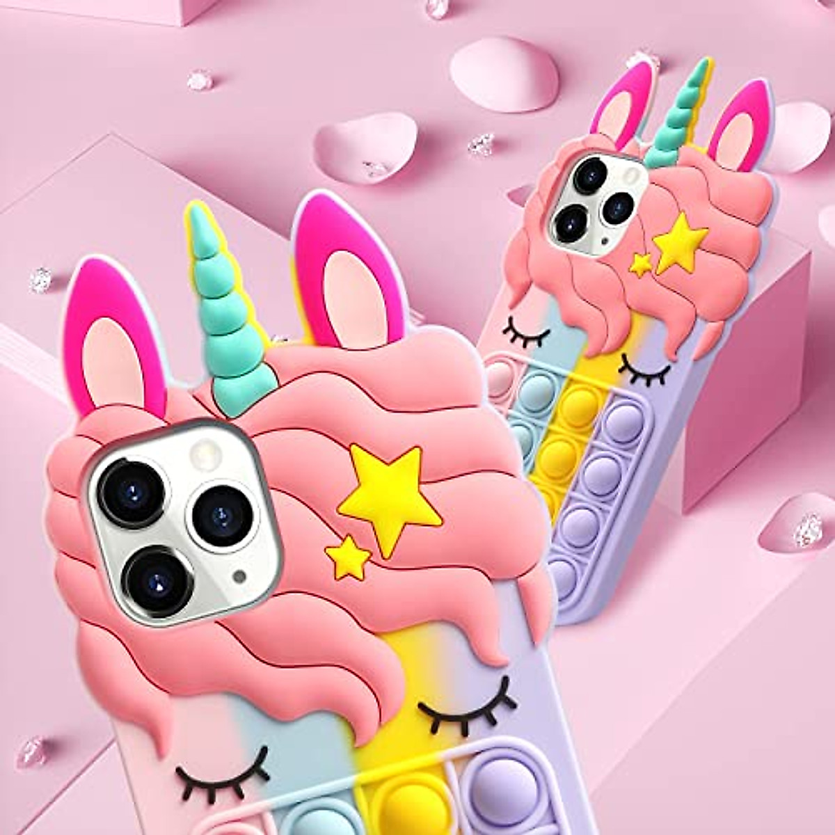 HoneyAKE Fidget Toys Phone Case for iPhone 11 Pro Max Case Bubble Bumper Protective Soft Silicone Shockproof Stress Reliever Pop Phone Cover Shell for Women Girls iPhone 11 Pro Max 6.5'', Rainbow