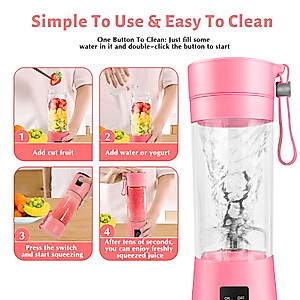 Portable Blender, Personal Blender for Shakes and Smoothies, Blender shake Smoothie for Kitchen Personal Size Blenders with Rechargeable USB, 380Ml Traveling Fruit Veggie Juicer Cup With 6 Blades