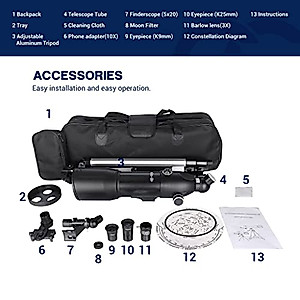 GHGHF Telescopes for Adults Astronomy Beginners 80mm Telescopes with 10X Phone Mount Telescope Tripod and Case