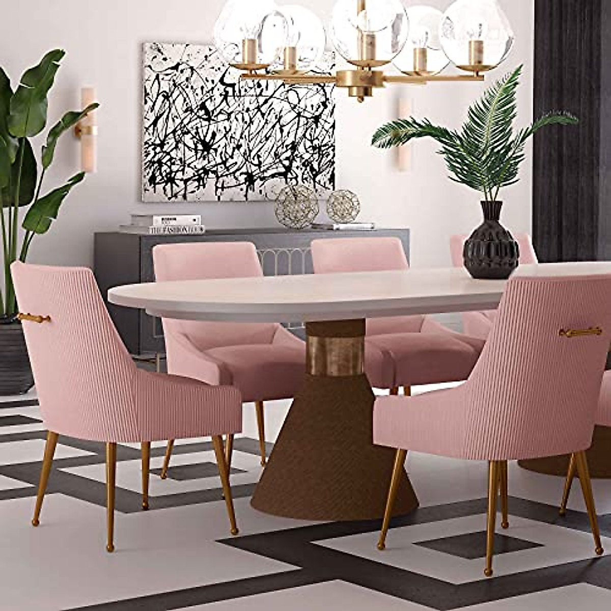 Tov Furniture Beatrix Pleated Velvet Dining Side Chair (Blush)