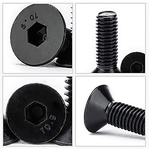 25pcs M6-1.0 X 12mm Flat Head Socket Cap Countersunk Bolts, 10.9 Grade Grade Carbon，Hex Drive Flat Head