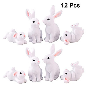 Amosfun Miniature Resin Rabbit Figurines Fairy Garde Miniature Ornament Moss Landscape DIY Crafts Plant Pots Figurine for Garden Easter Decor 12pcs (Random Style)